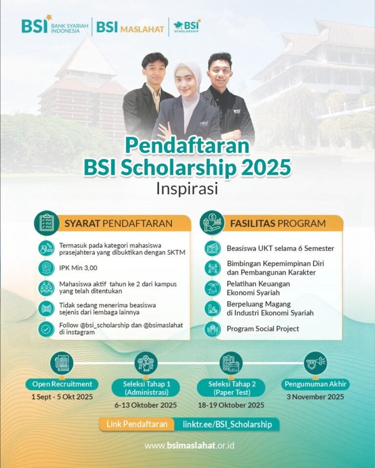 BSI Maslahat Resmi Membuka Pendaftaran BSI Scholarship Inspirasi 2025 - BSI Maslahat